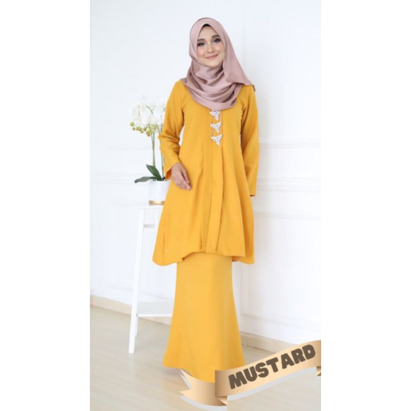 Baju Kurung Kebarung Mustard Ironless Saiz S - 5XL Plain Loose Plus ...