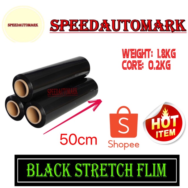 Black Stretch Film 500mm x 1.8kg x 1 roll [0.2kg core] Wrapping ...