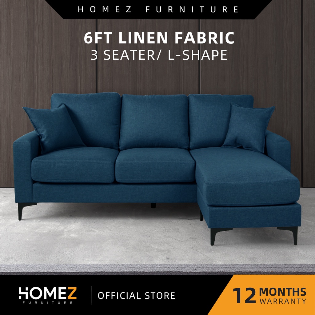 [FREE Shipping] Homez L-Shape 3 Seater Sofa Left Right Linen Fabric ...