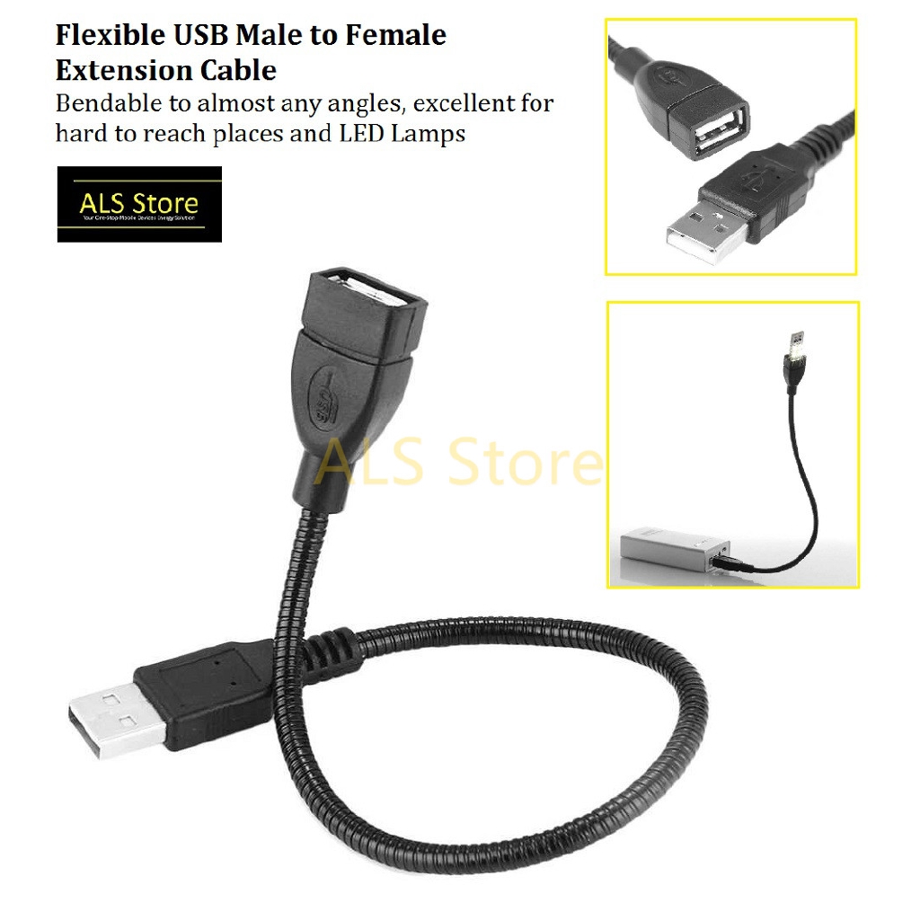30cm USB LED Light Extender Male to Female Gooseneck Flexible Metal ...