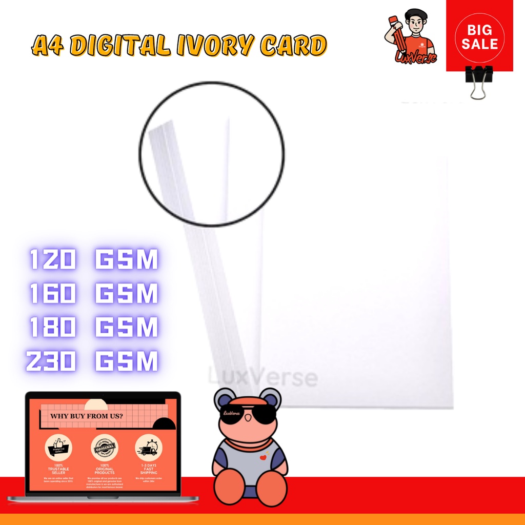 A4 DIGITAL IVORY WHITE CARD 【 120gsm / 160gsm / 180gsm/ 230gsm 】(100 ...