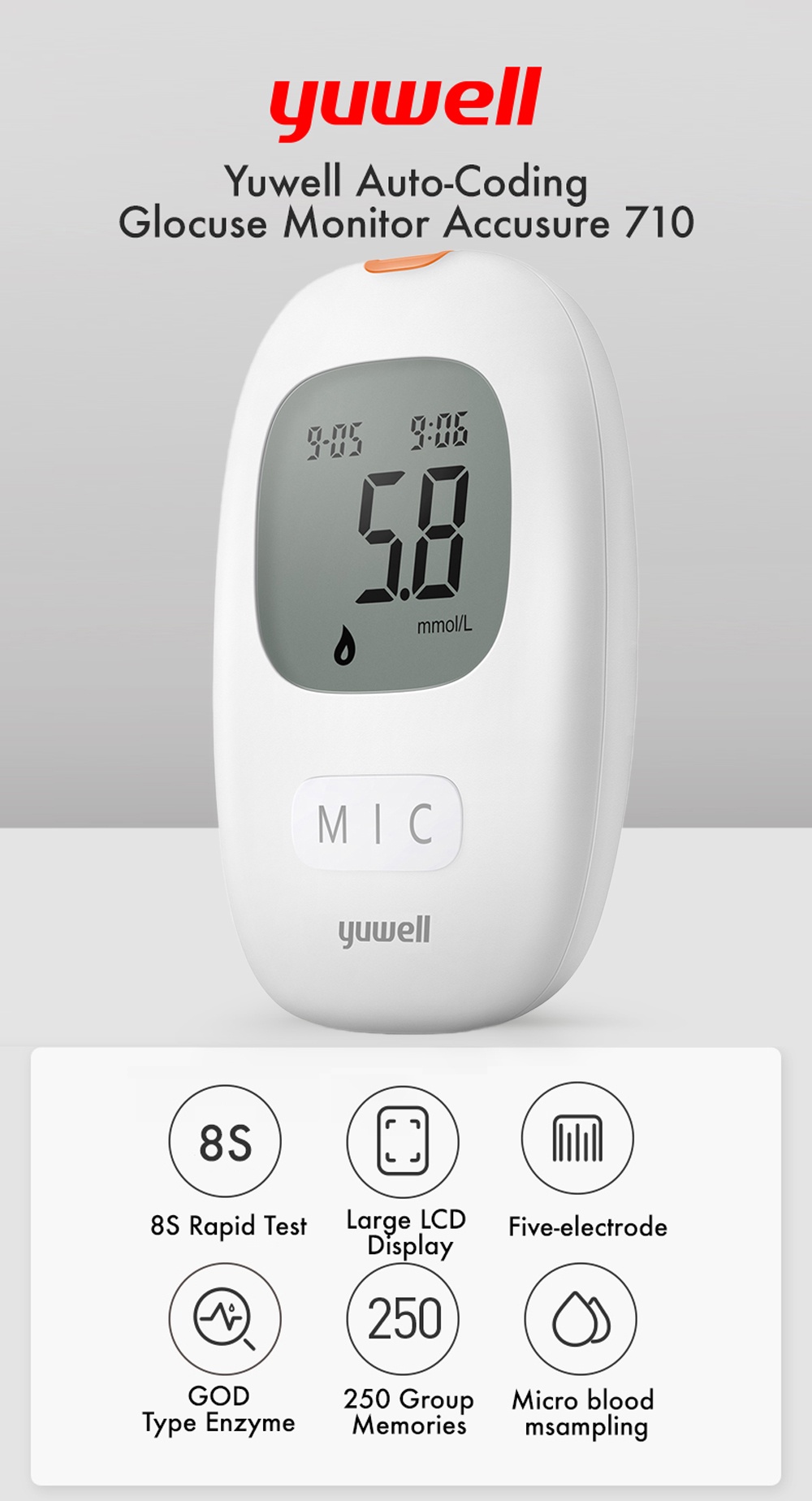 Yuwell Blood Glucose Monitor 710 Glucose Meter Test Strip 鱼跃血糖仪 ...