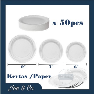 Plain White Paper Plate 50's / Party Plate /Kertas piring Kenduri ...