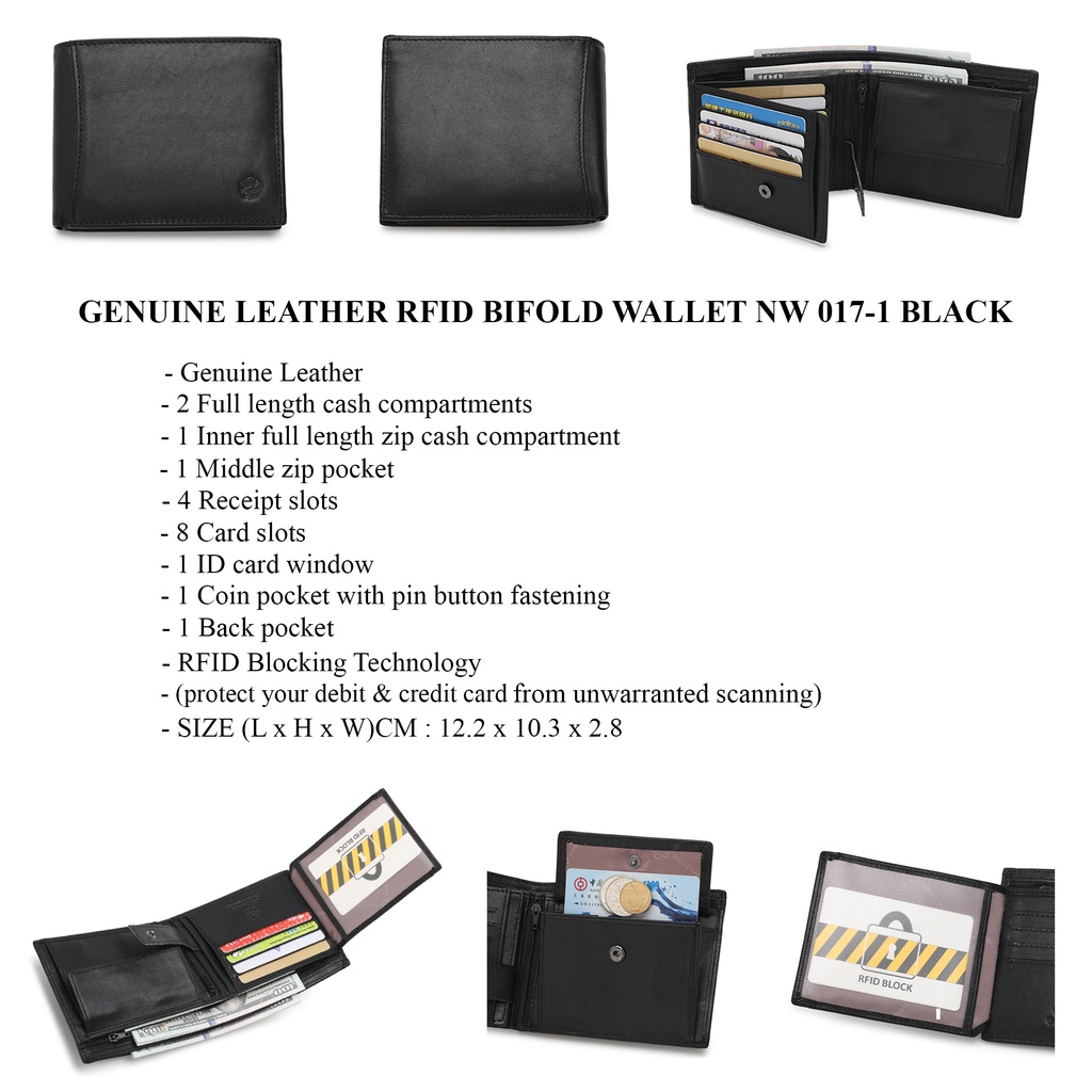 [Shopee Choice] Wild Channel Genuine Leather RFID Bifold Wallet - Black ...