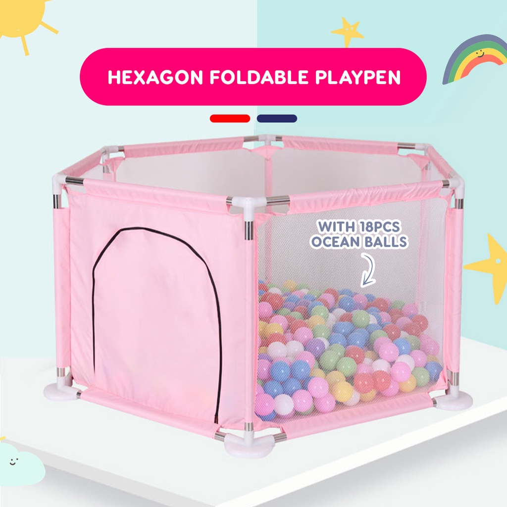 Taman Mainan Bayi /Hexagon Foldable Playpen Set Playard Baby Kids ...