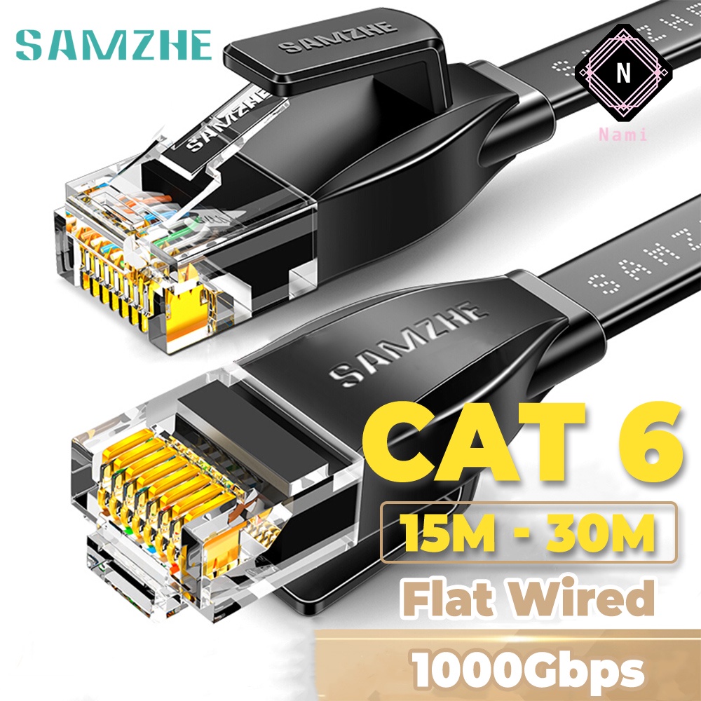 SAMZHE 15M - 30M CAT6 Ethernet Cable RJ45 Lan Flat Network Patch Cable ...