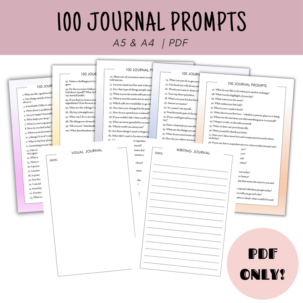 [PDF] Journal Prompts Planner Template PDF, Self Care Journal, Writing ...
