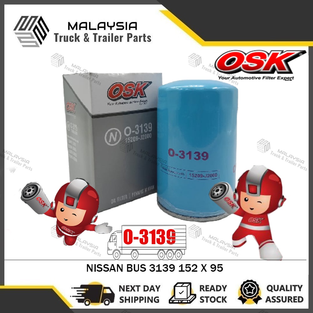 OSK O-3139 OIL FILTER EX60 UH025-7 NISSAN ENGINE FD33 (15208-76200 ...
