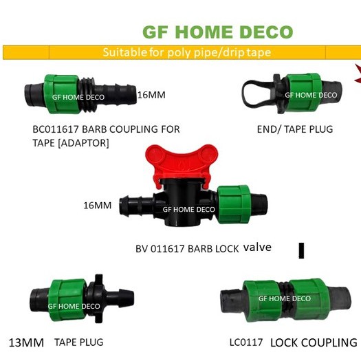 Barb-Lock Valve[ POLY / PVC ] Irrigation Drip Tape Connection 16mm for ...