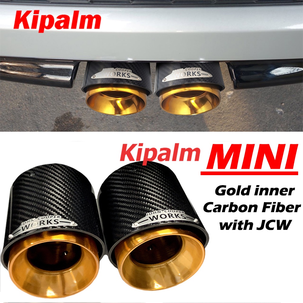 Gold Carbon Fiber Mini JCW Exhaust Tail Pipe Muffler Tips Cooper S F54 ...