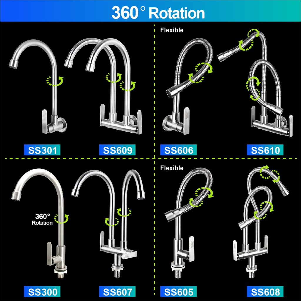 Stainless Steel SUS304 Kitchen Faucet SINK TAP PILLAR / WALL 2 Kepala ...