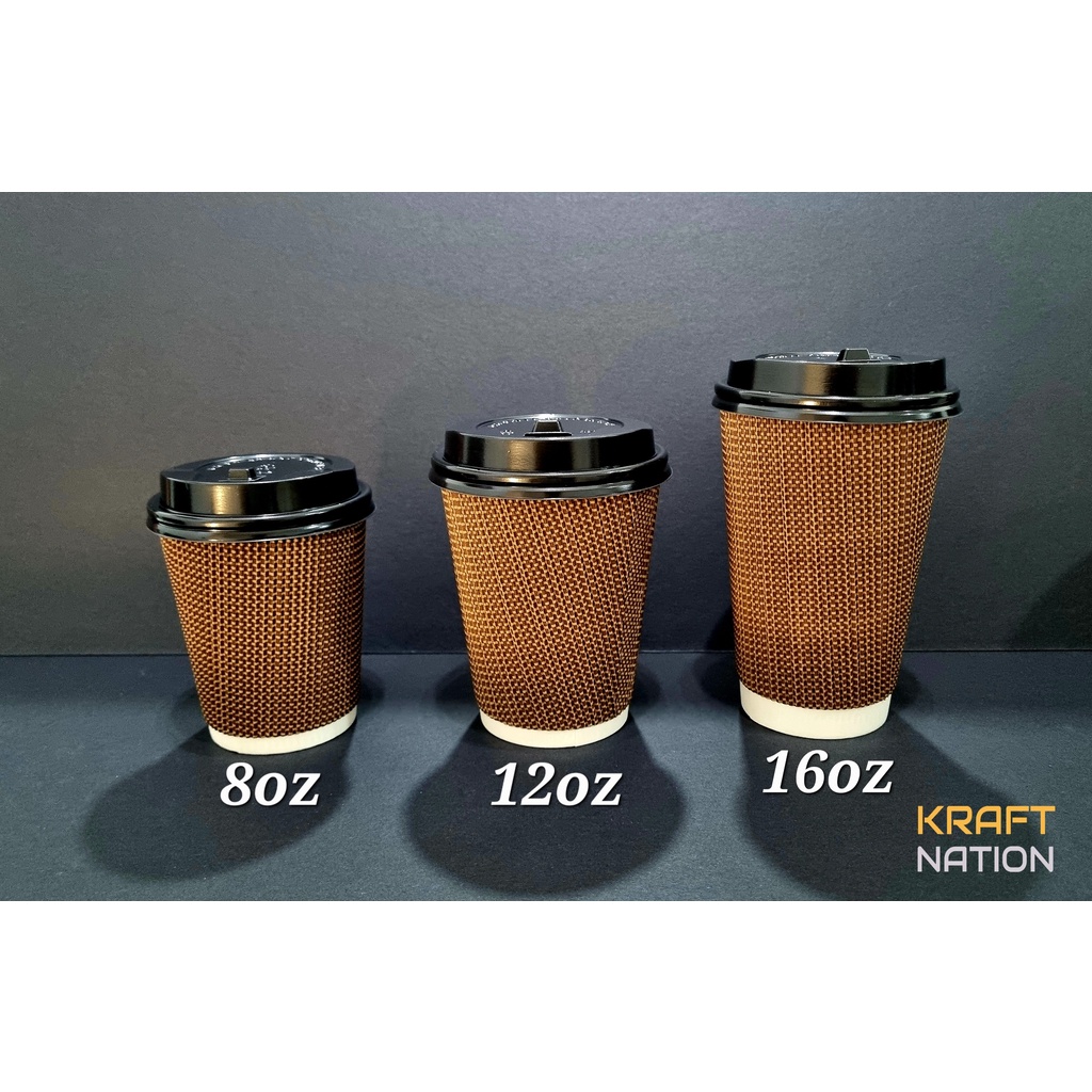 [Premium] 25 PCS 8/12/16oz 250/360/500ml Brown Double Wall Ripple Paper ...