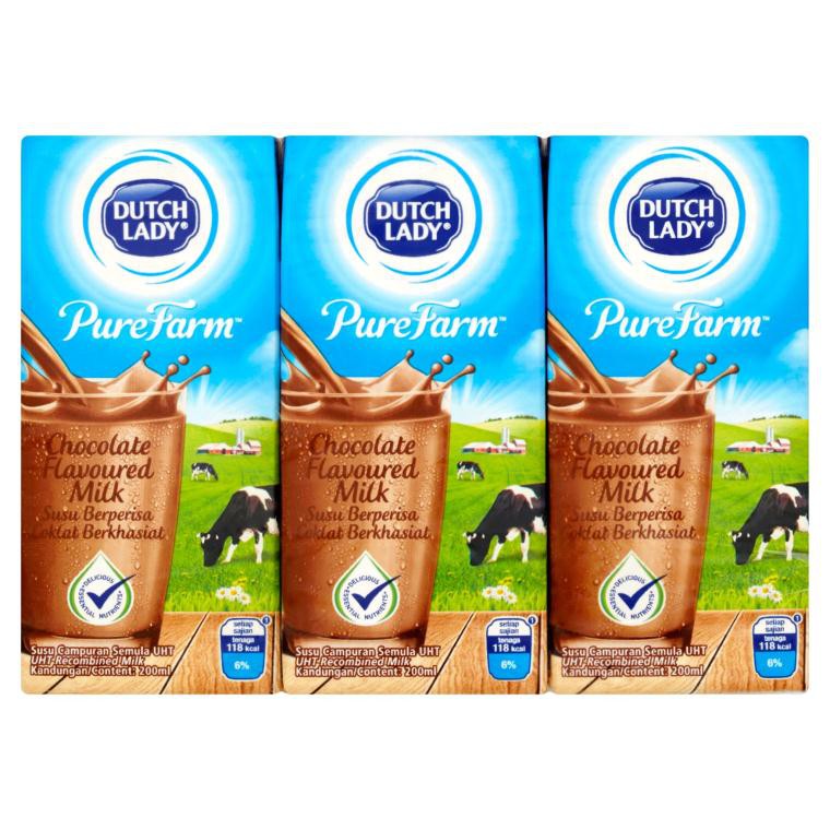 Dutch Lady Pure Farm Chocolate Flavoured Milk-Susu Coklat 6 x 200ml ...