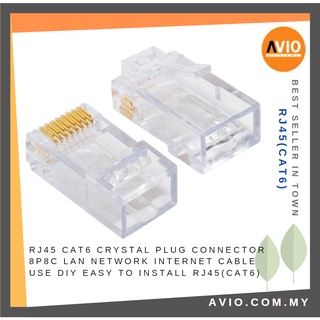 RJ45 Cat6 Crystal Plug Connector 8P8C 8 Pin LAN Network Internet Cable ...