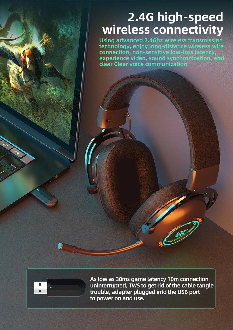 KZ GP20 Console PC Compatible Built-in Mic RGB 68 Hrs Battery Wireless ...