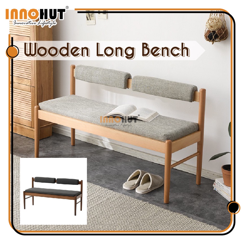 Innohut Armless Long Wood Bench With Soft Comfortable Cushion Kerusi ...