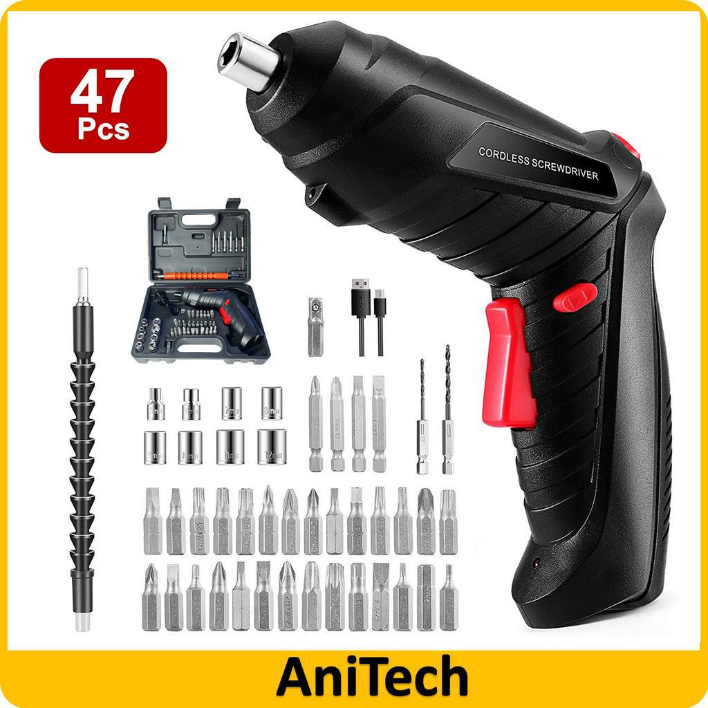 47Pcs/set 3.6V Electric Cordless Screwdriver Impact Drill Pemutar Skru ...