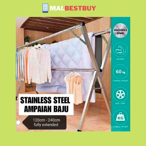 Foldable Extendable Stainless Steel Clothes Hanger Cloth Drying Laundry ...