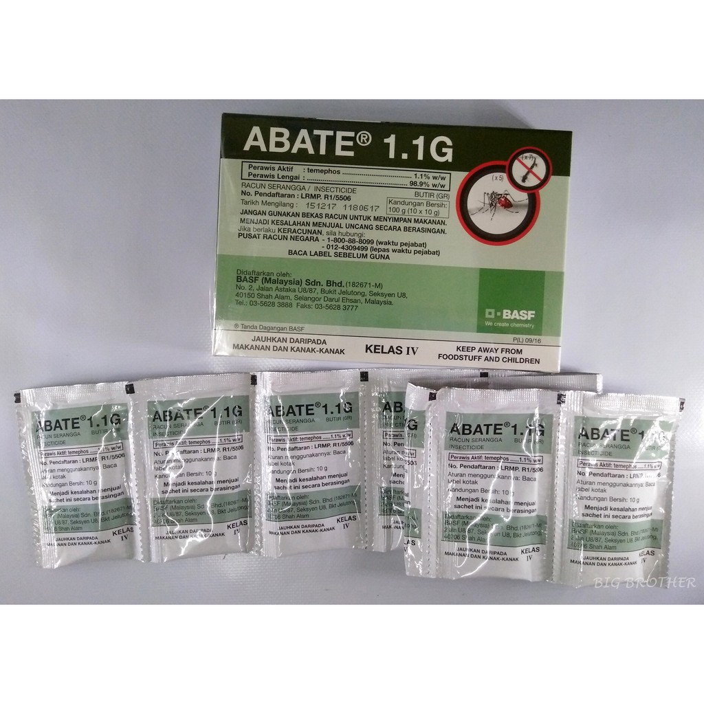 BASF Abate 1.1G Aedes Mosquito 100% Original Chemical Larvae Killer 10 Sachet x 10 Gram | Shopee ...