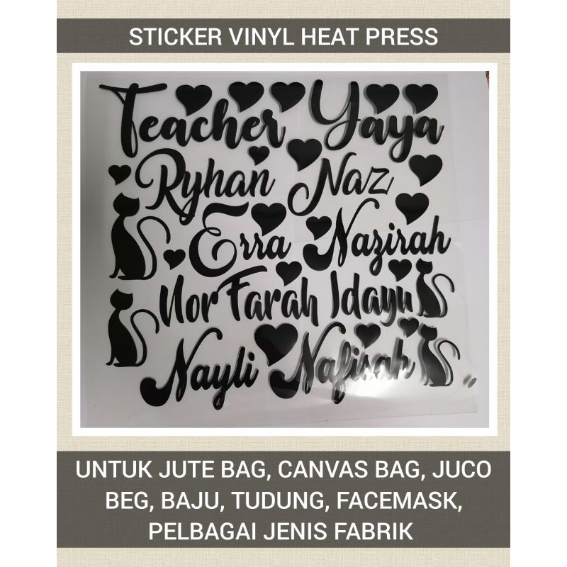 STIKER NAMA UNTUK JUTE BAG, TSHIRT, TUDUNG RUMI & JAWI | Shopee Malaysia