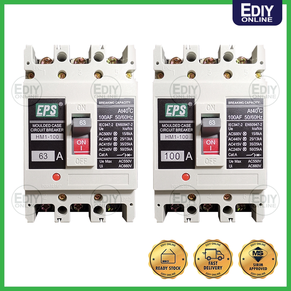 【CLEAR STOCK】 EPS HM1-100C 3 Pole MCCB 25KA (1 UNIT) | Shopee Malaysia