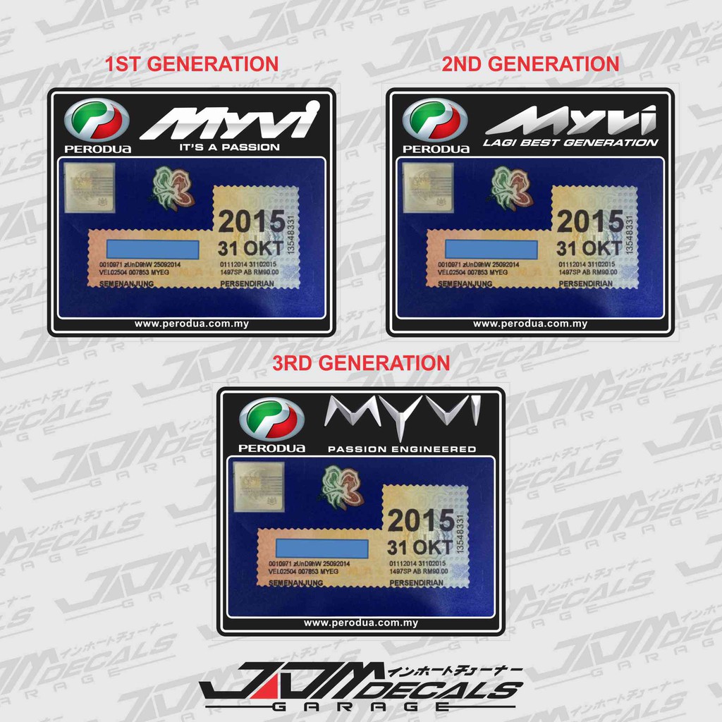 Perodua Myvi 1st 2nd 3rd Generation Car Windscreen Roadtax Decal ...