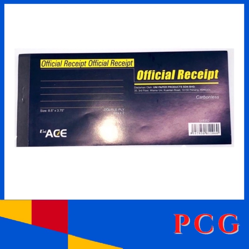 Uni Ace Official Receipt / Resit Rasmi 50's x 2Ncr (U-8352)/ Buku Resit ...