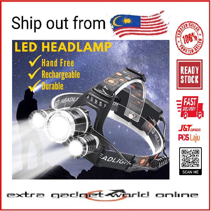 Brightest Head Lamp LED Work Headlight 18650 Rechargeable Waterproof ...