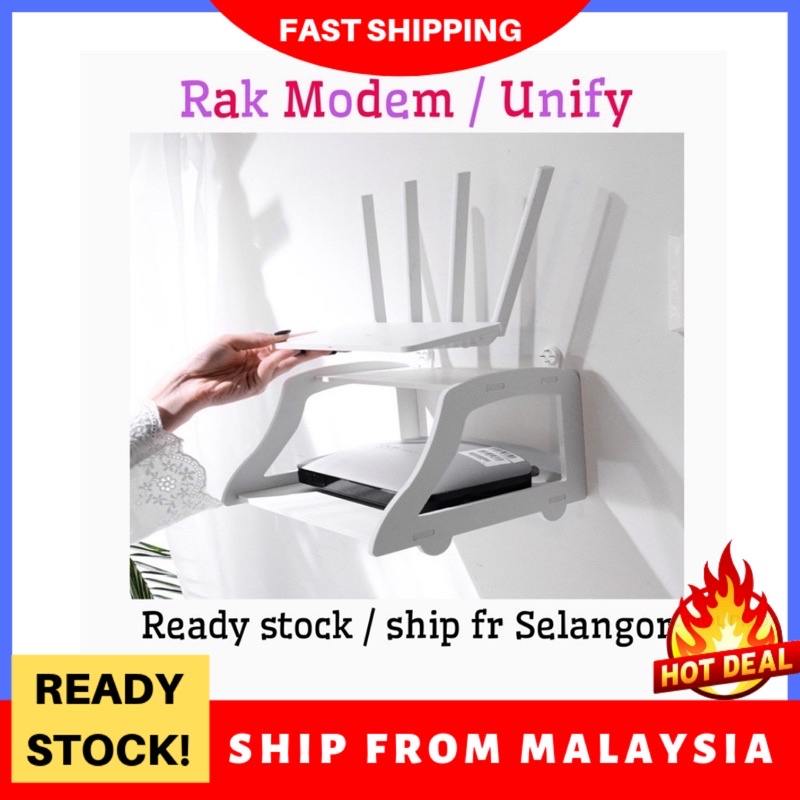 Rak unifi TV modem dekoder 2 tingkat / Double wifi router storage rack ...