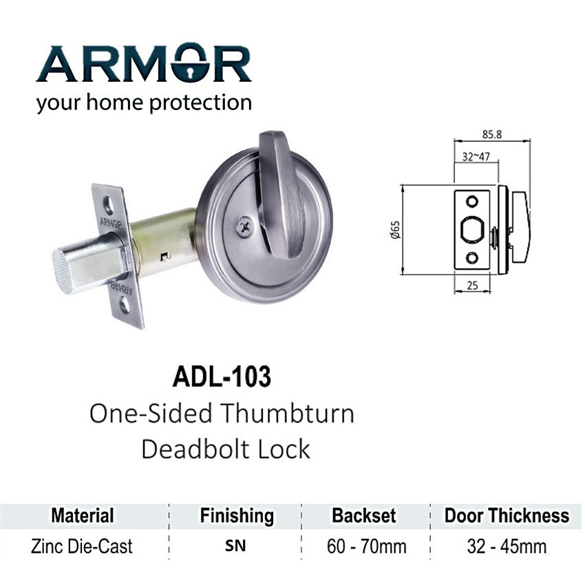 [ 1 UNIT ] ARMOR One sided Thumbturn Deadbolt Lock (ADL-103) SUS304 ...