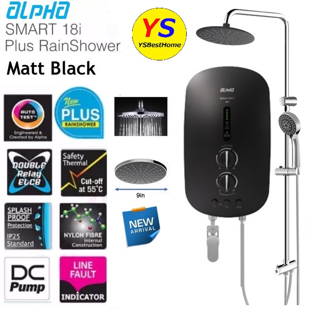 Alpha Water Heater Rain Shower Smart 18i PLUS / SMART 18E PLUS (METAL ...