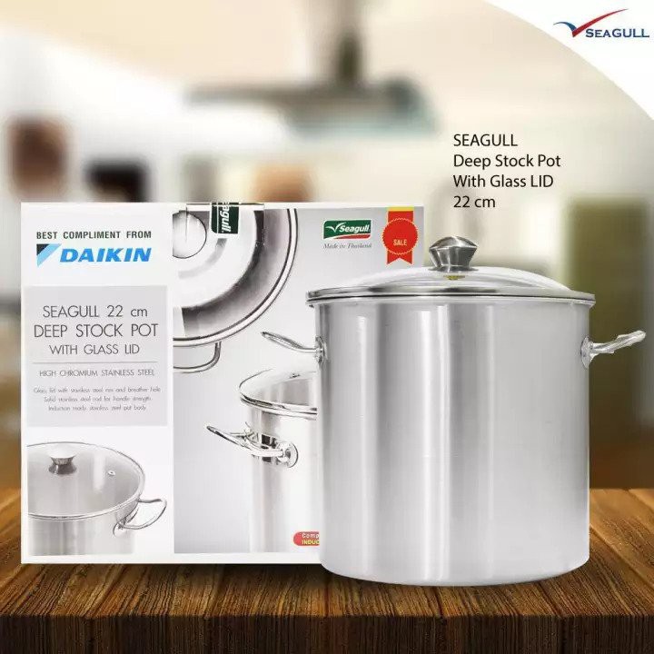 Seagull Stainless Steel Deep Stock Pot 22cm with Glass Lid | Shopee ...