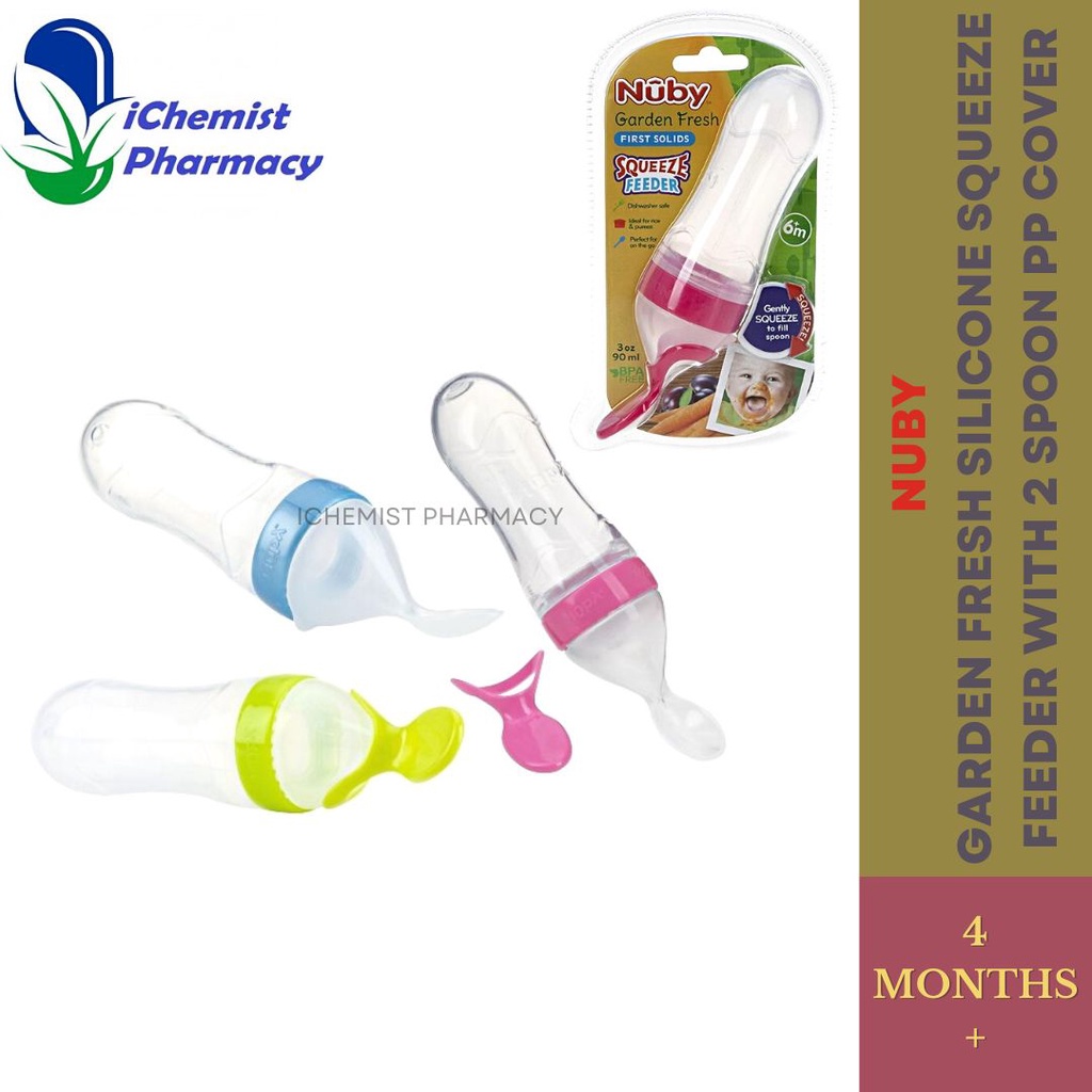 (NB5459) NUBY GARDEN FRESH SILICONE SQUEEZE FEEDER WITH 2 SPOONS 1 SLOW FLOW ( 4+MONTHS ...