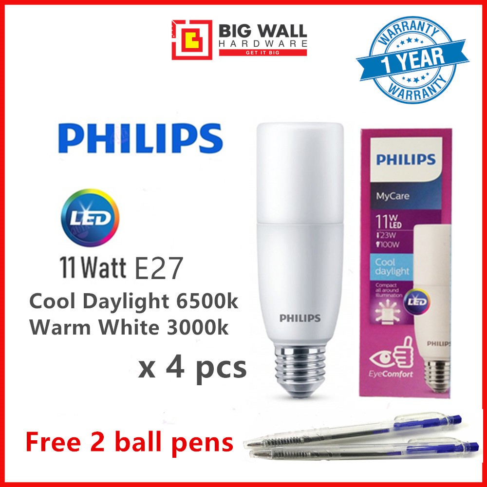 Philips MyCare LED Stick Bulb 11W Cool Daylight 6500K/Warm White 3000K E27 Eye Comfort ...