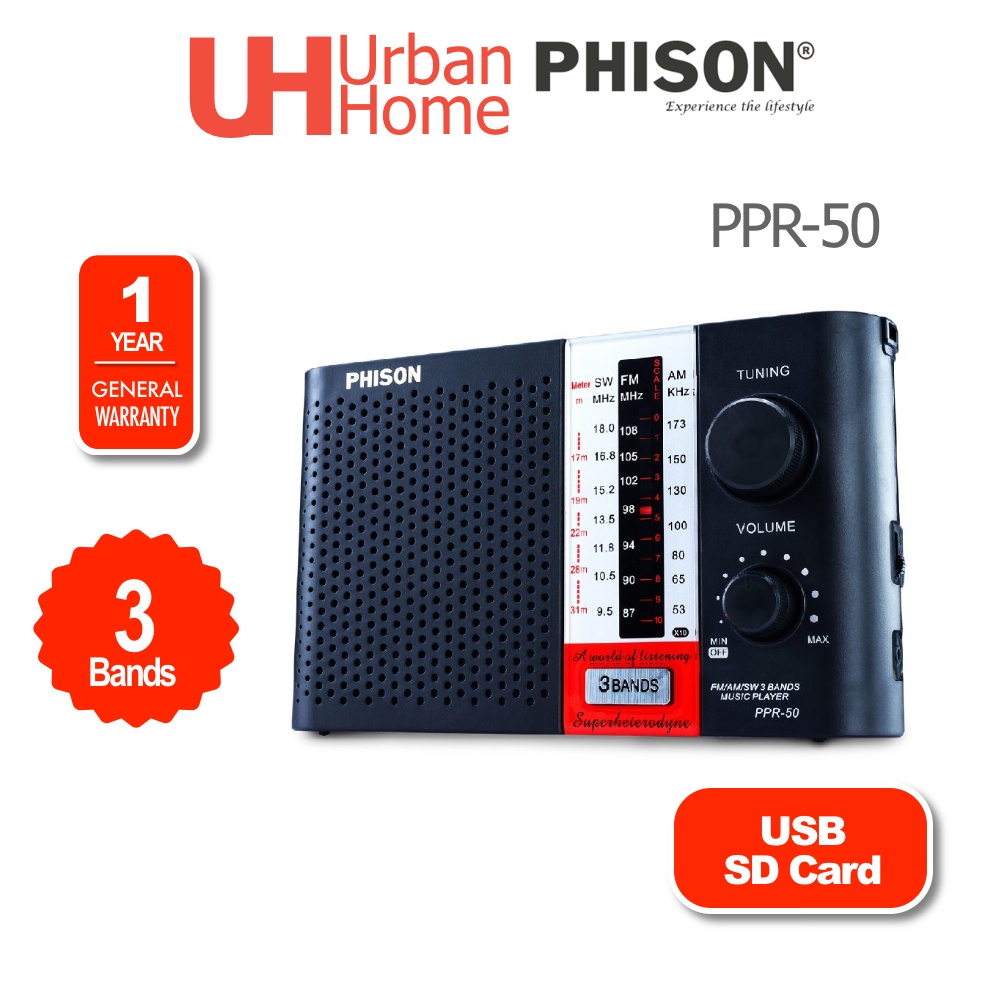 Phison 3 Band USB SD Card Portable Radio AM/FM PPR-50 | Shopee Malaysia