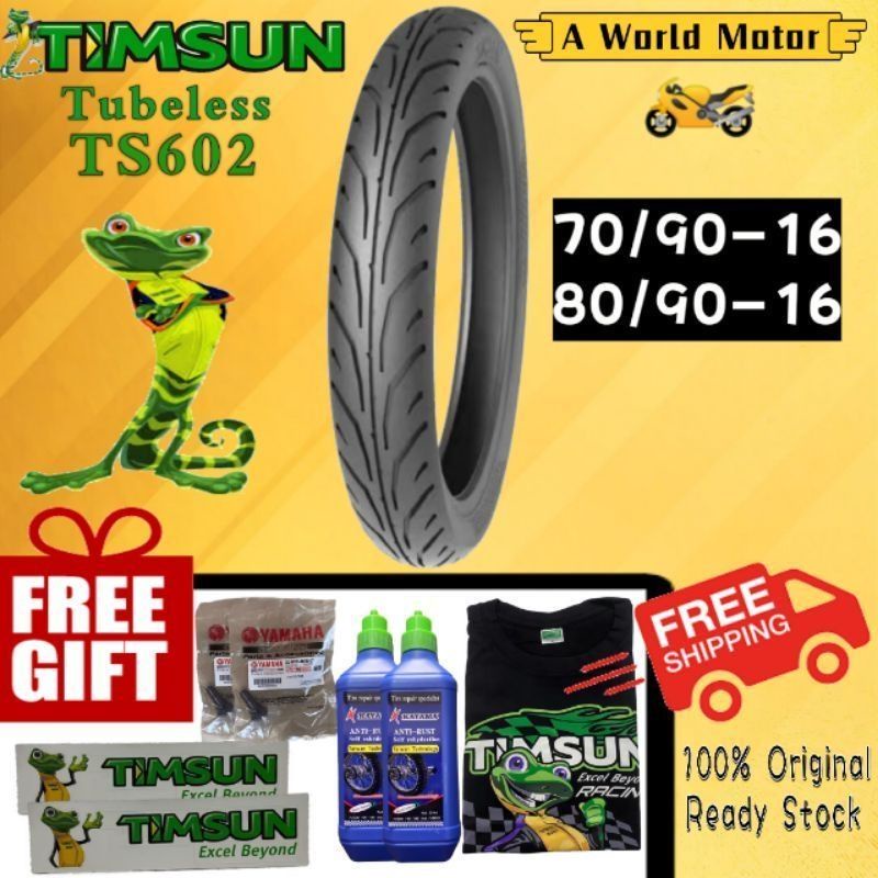 TIMSUN Tayar TS602 Motor🔥Buy 1 FREE 1 TL nut+Gum+Sticker🔥70/90-16 80/90 ...