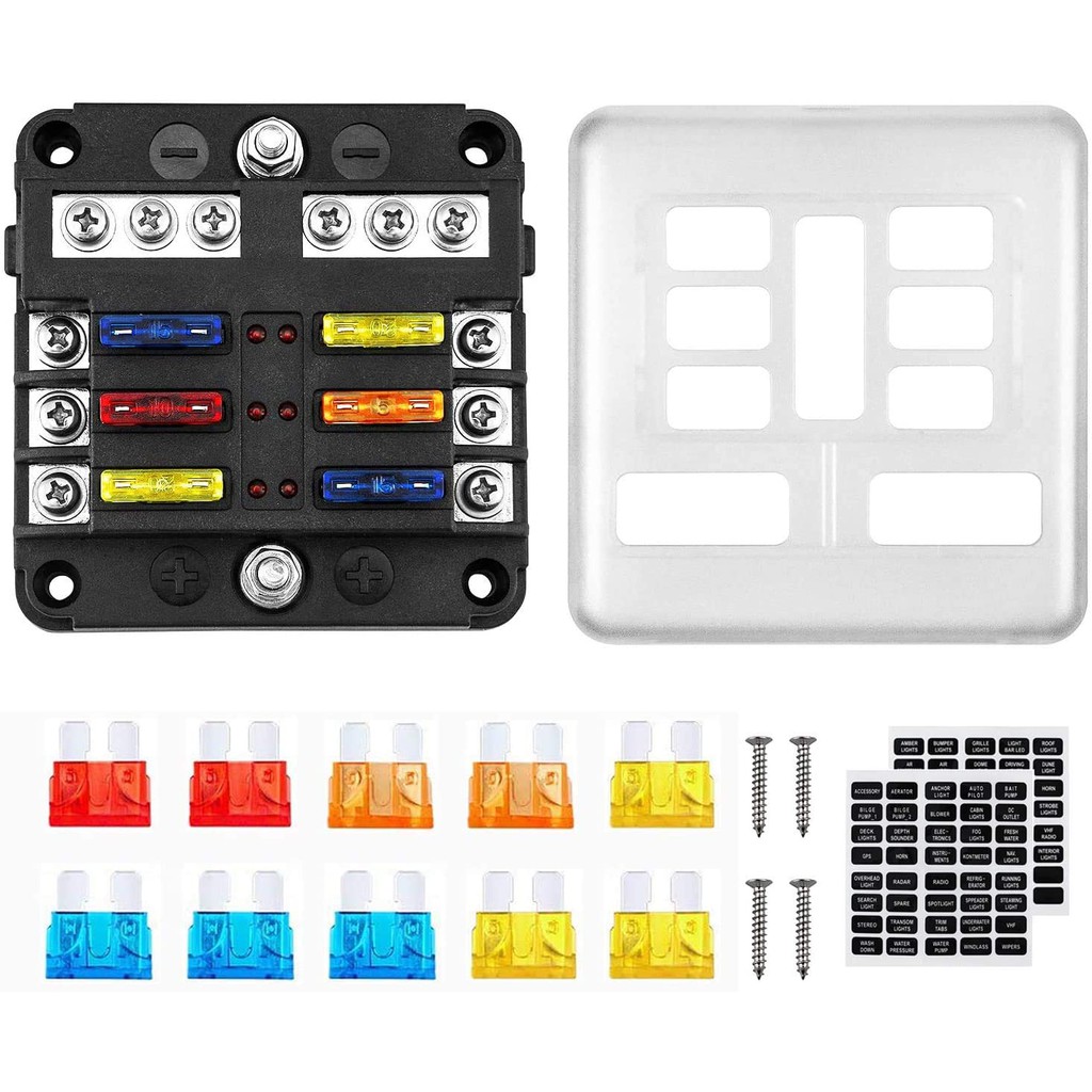 6 Way 12V Blade Fuse Block 12 Volt Waterproof Fuse Box Holder, 6 Circuit W/Negative Bus Fuse Box ...