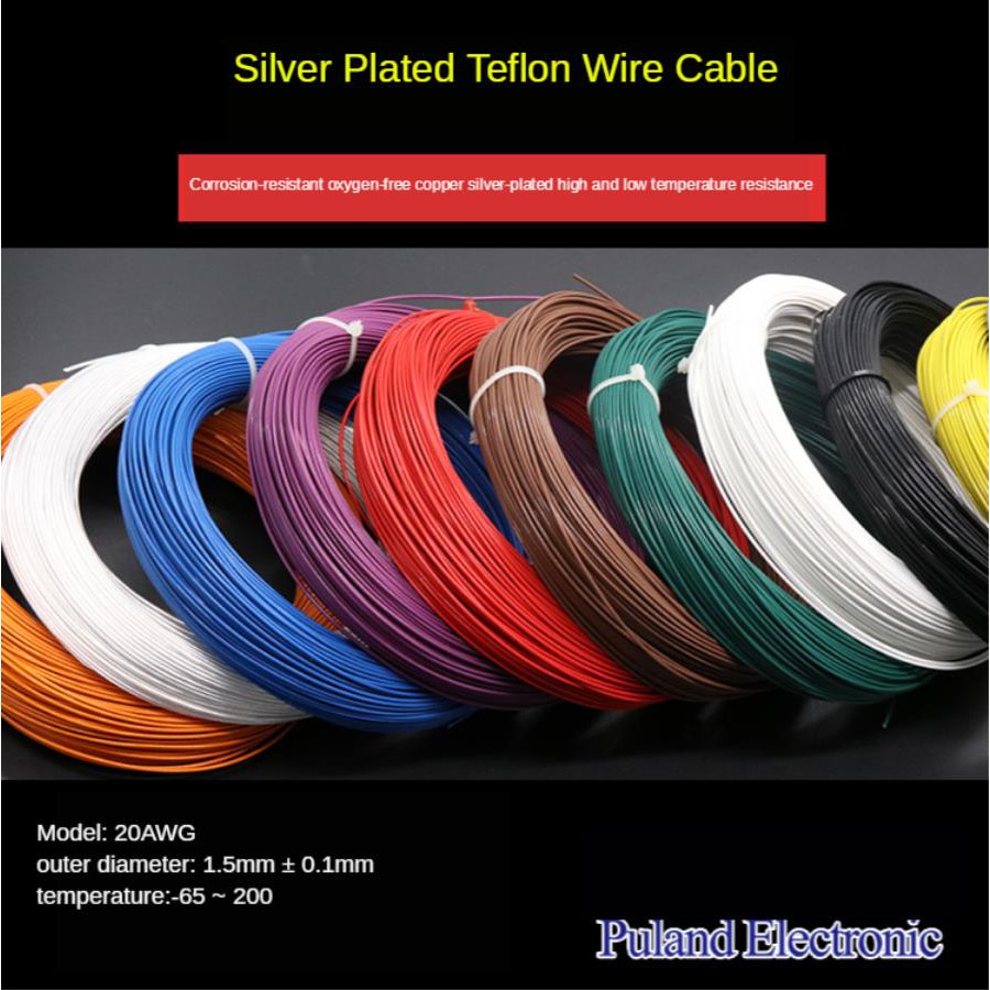 5Meter 20AWG Teflon Silver Plated Wire High Temperature Electronic Wire PTFE Teflo Signal Cable ...