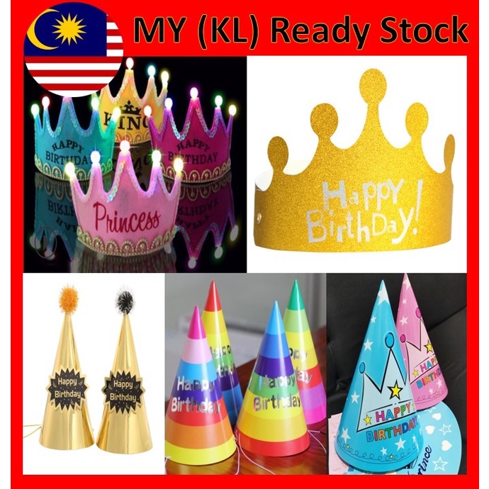 🇲🇾 Birthday Party Hat Headband Hairband LED Light Happy Birthday Crown ...