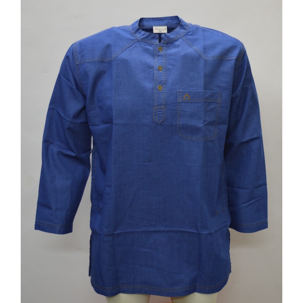 KURTA HANAN BERKOLAR RANDOM DESIGN KURTA JEANS DENIM MODEN KURTA RAYA ...