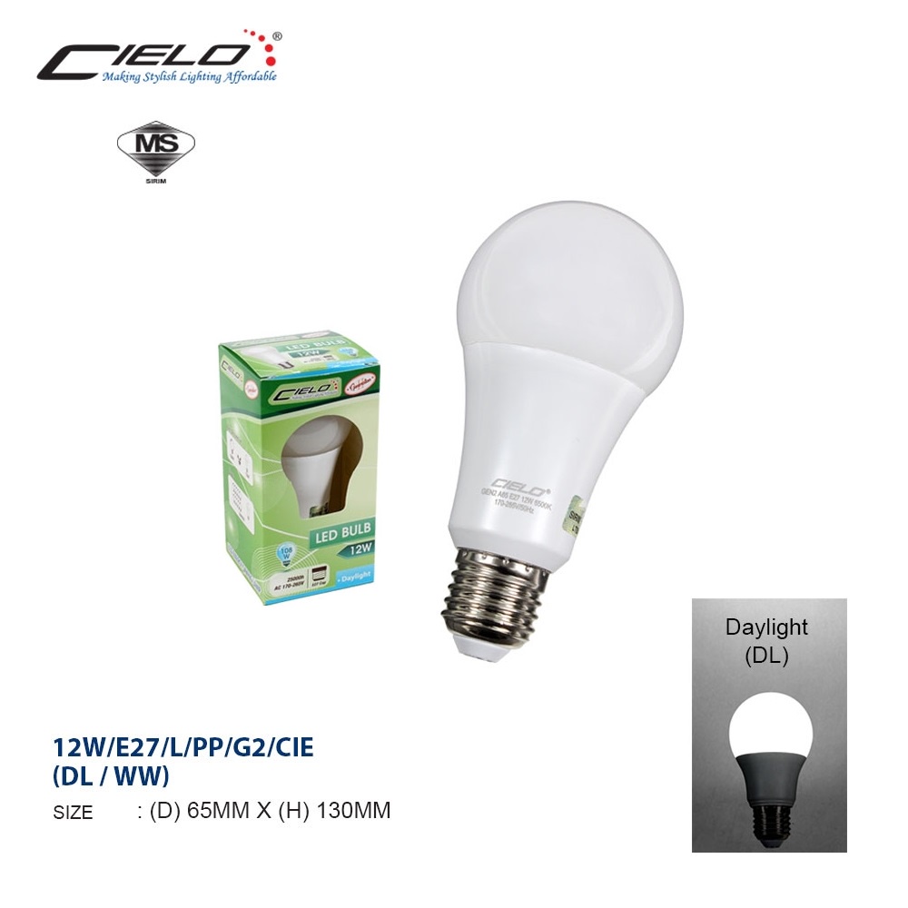 CIELO LED BULB 12W GEN2 E27 DL-6500K A65 | Shopee Malaysia