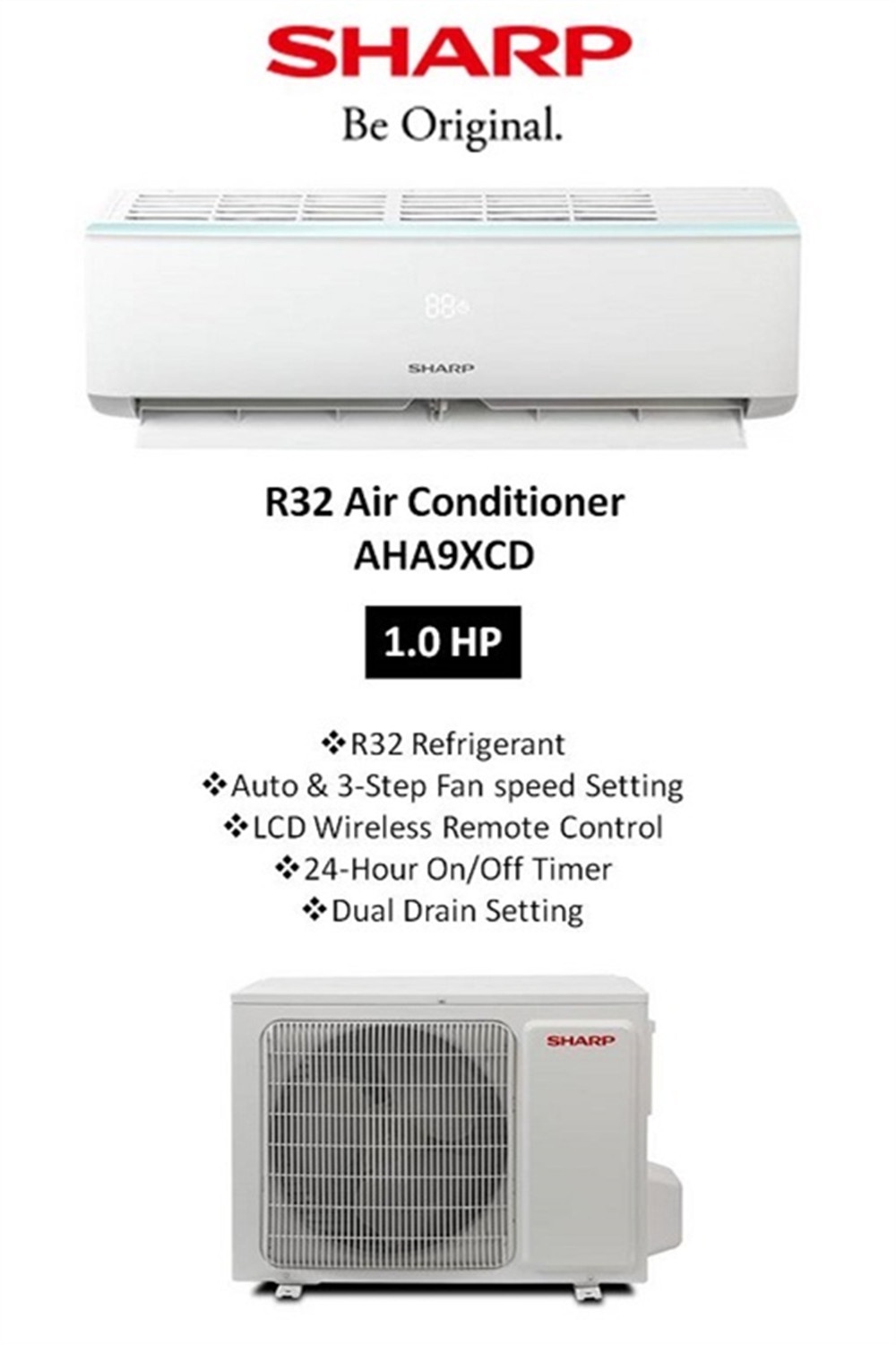 Sharp 1.0HP R32 Air Conditioner AHA9XCD Non-Inverter | Shopee Malaysia