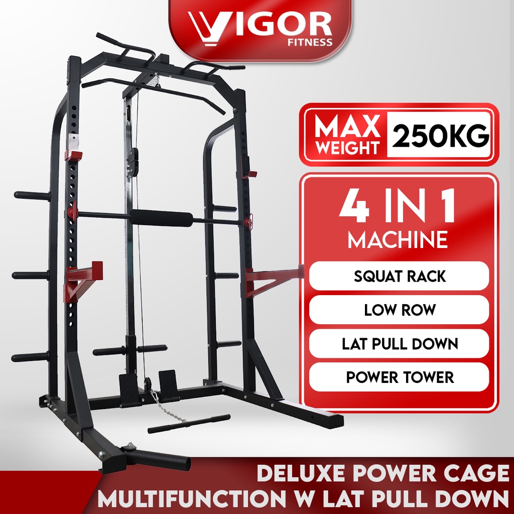 Vigor Fitness Deluxe Half Rack Power Cage With Lat Pull Down And Low ...