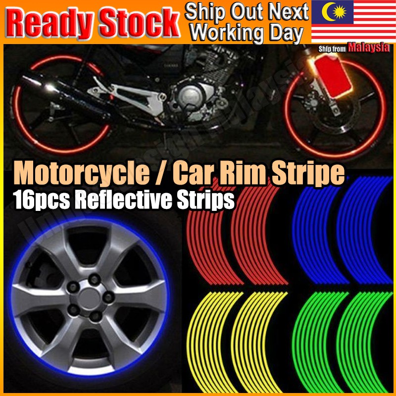 16pcs Strips Reflective Motorcycle Car Rim Stripe Wheel Decal Tape ...