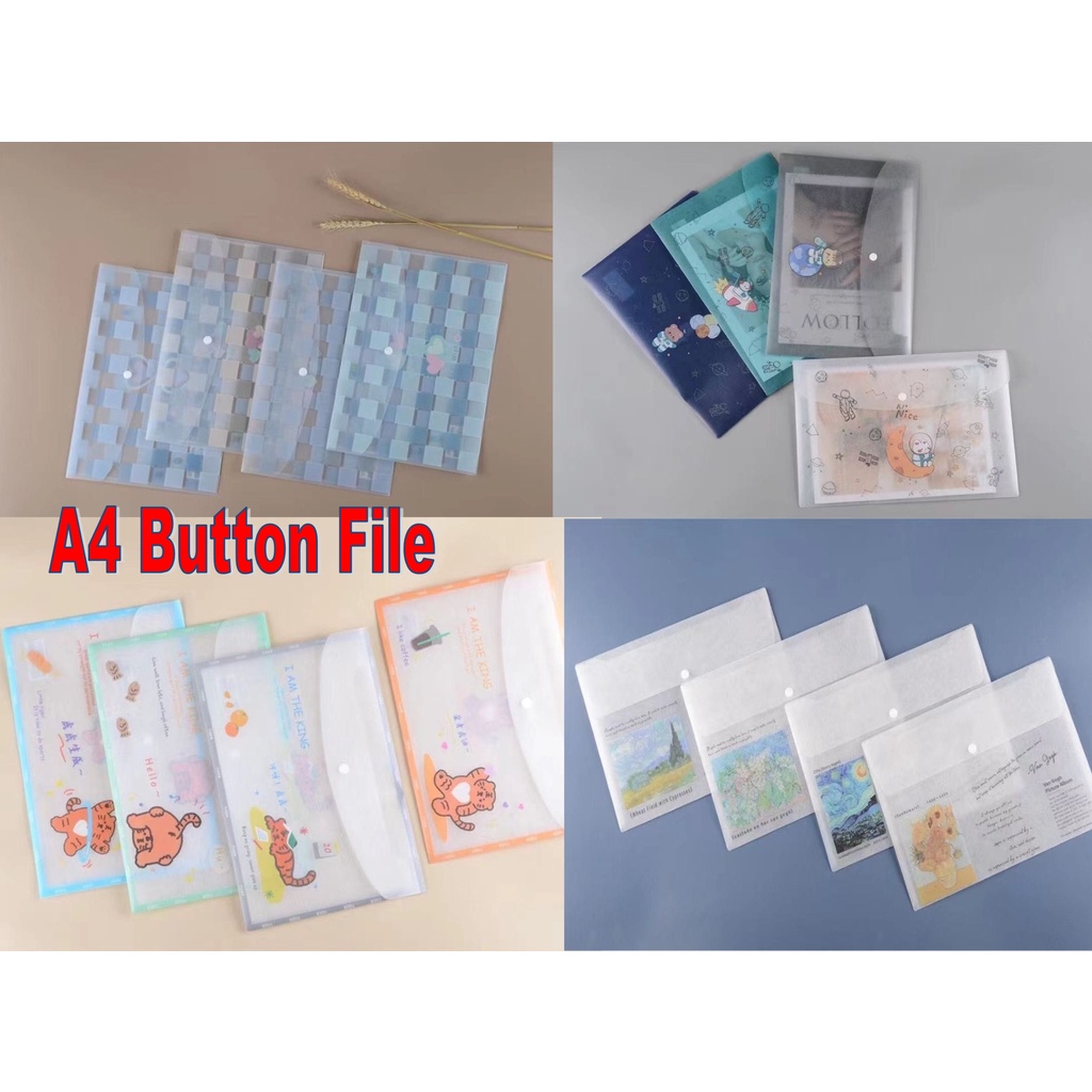 A4 BUTTON FILE (PP) ( 4 PCS / SET ) 340mm x 230mm For Student & Office ...