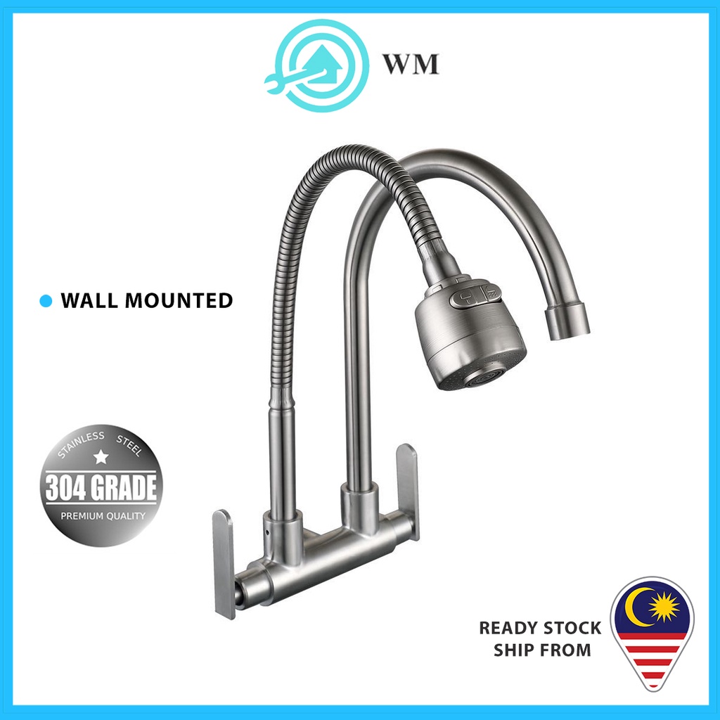 WM Kitchen Faucet Double Flexible Shower Stainless Steel SUS 304 Wall ...