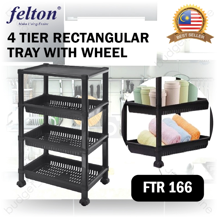 FELTON FTR166 4 Tier Rectangular Tray With Wheel Bathroom Sliding Rack ...