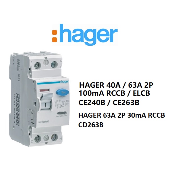 HAGER 40A / 63A 2P 30mA & 100mA RCCB / ELCB | Shopee Malaysia