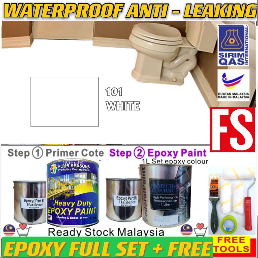 WHITE • 1L Epoxy Coating FULL SET Painting Toolset • Refurnishing Floor ...