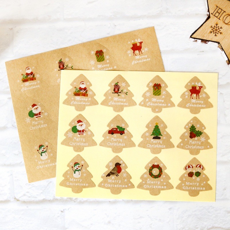 12 Styles Christmas Tree Kraft Paper Stickers 48Pcs | Shopee Malaysia